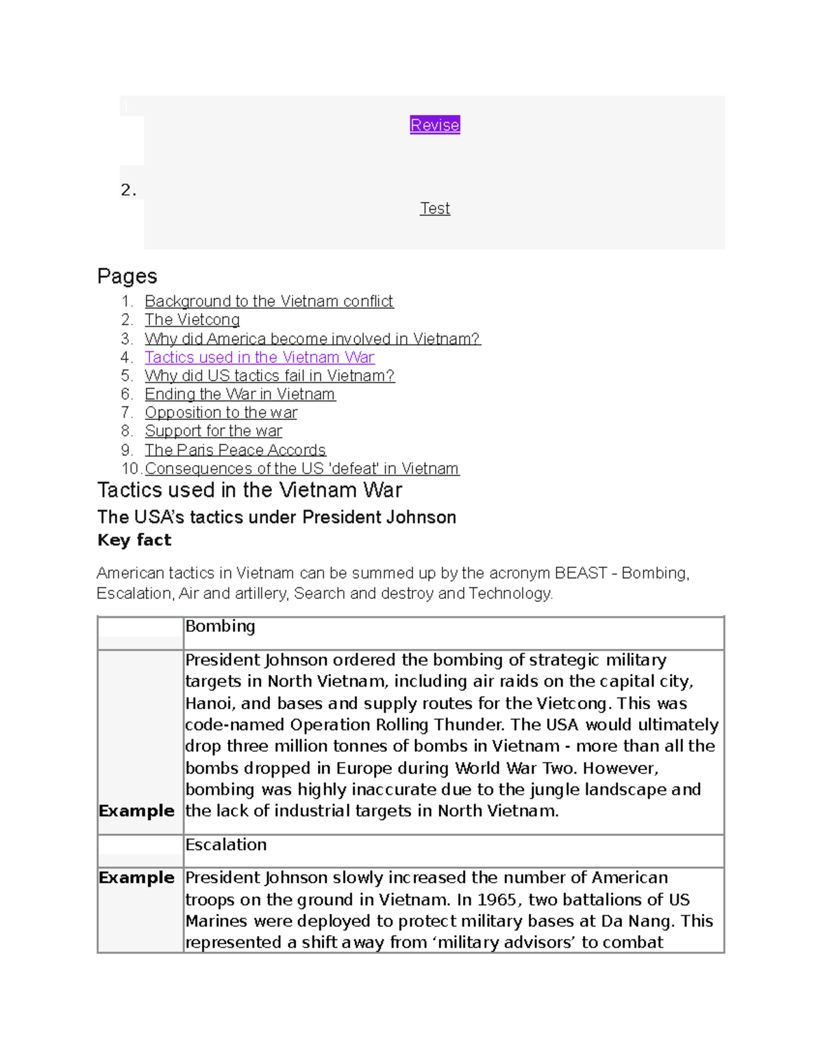 USA - Vietnam War tactics - 1. Revise 2. Test Pages 1. Background to ...