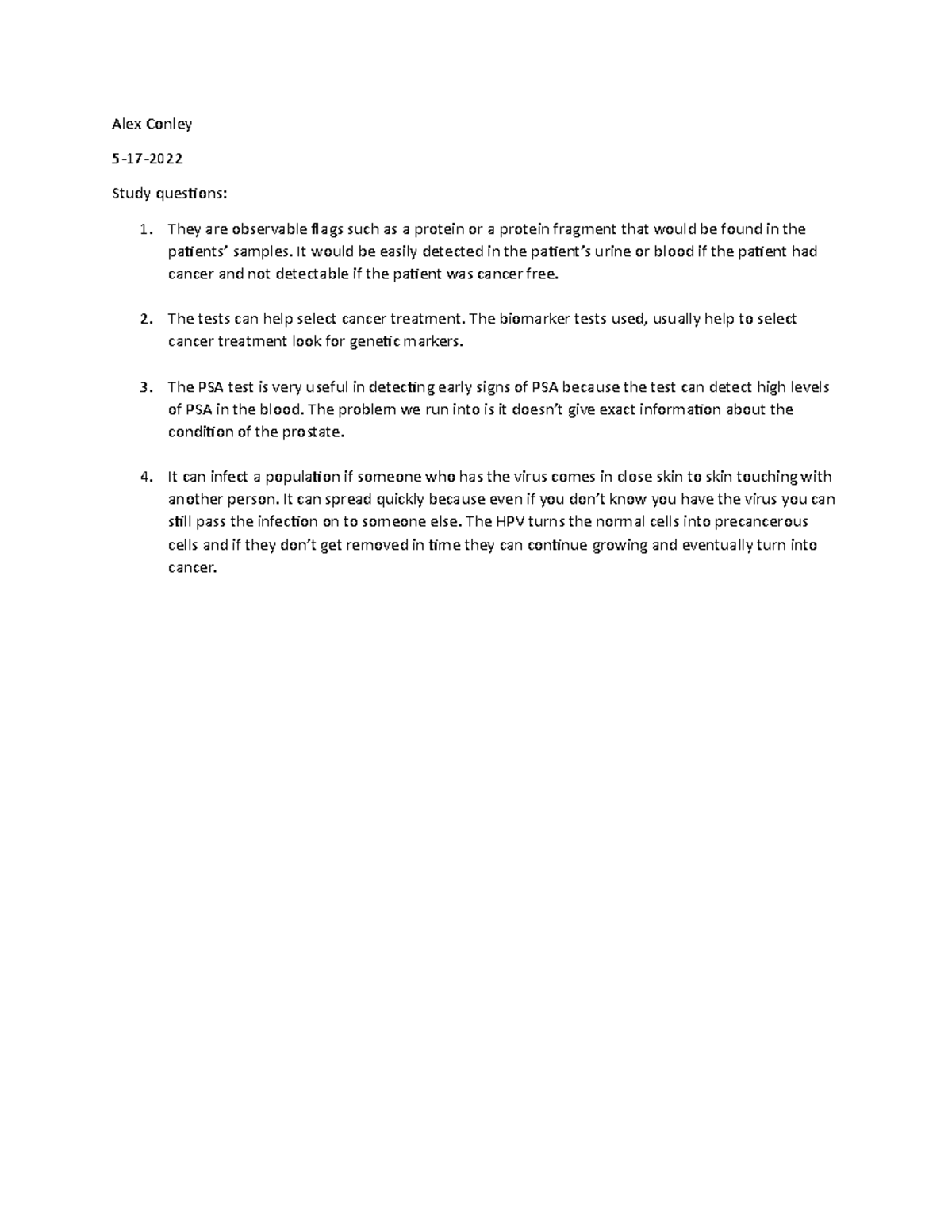 Immunology study questions (last lab) - Alex Conley 5-17- Study ...