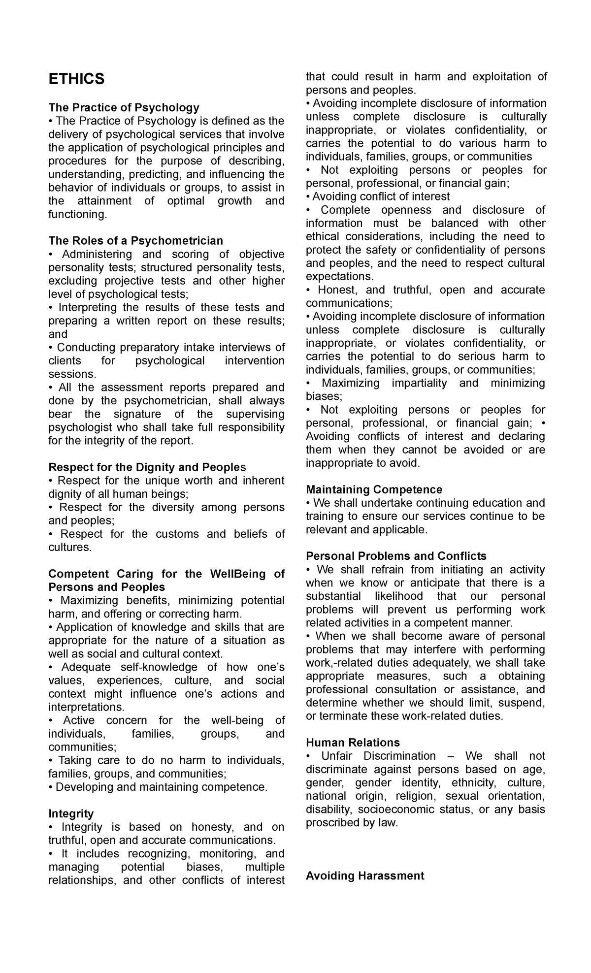 Ethics - ETHICS The Practice of Psychology The Practice of Psychology ...