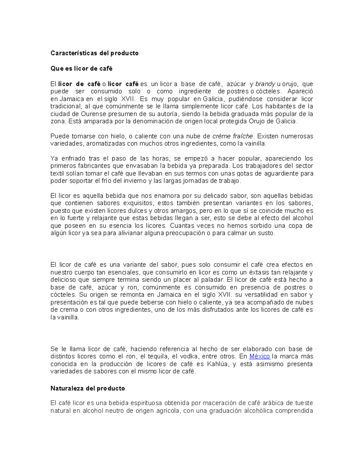 Abance 1 de formulacion características del producto - Características ...