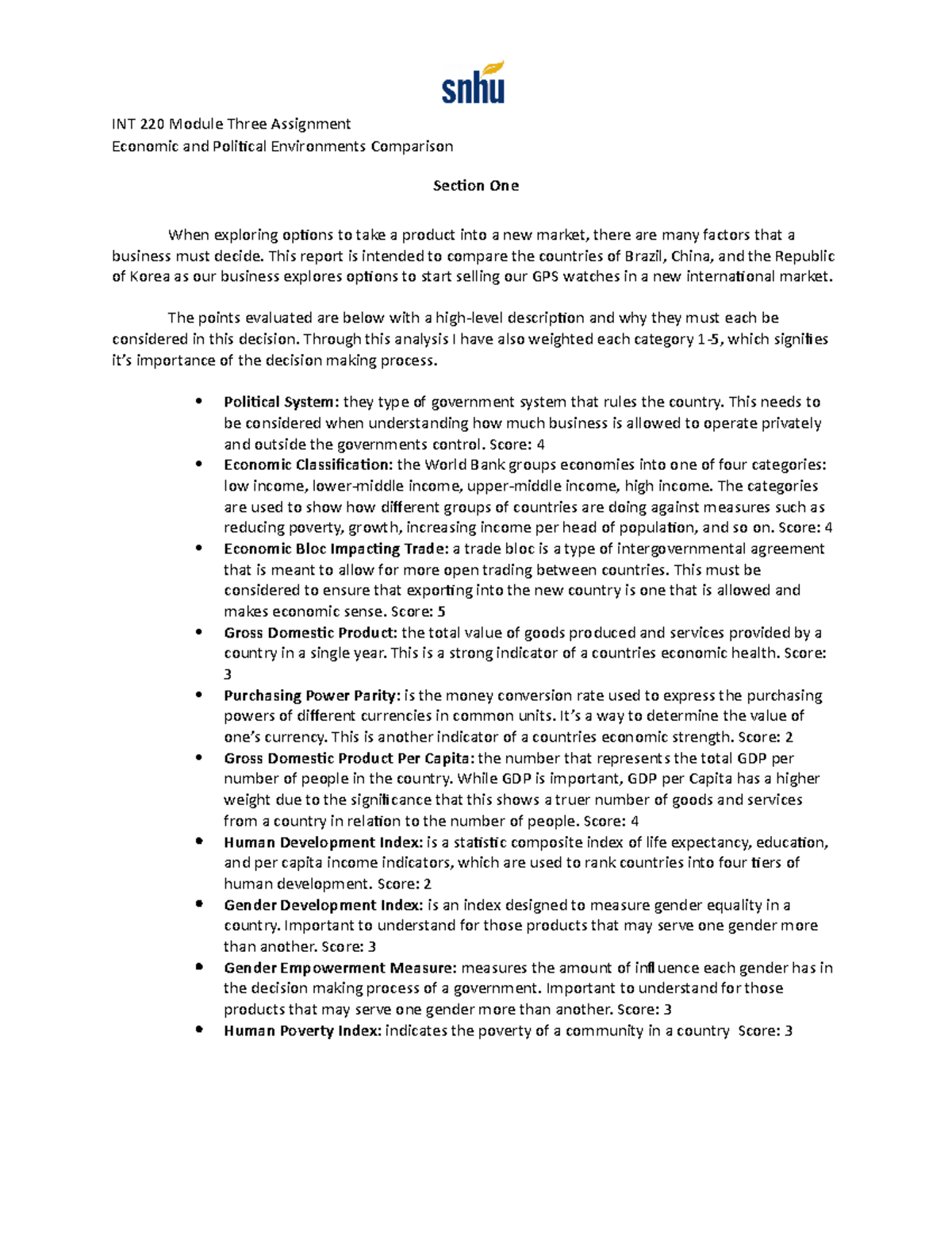 Module Three Assignment - INT 220 Module Three Assignment Economic and ...