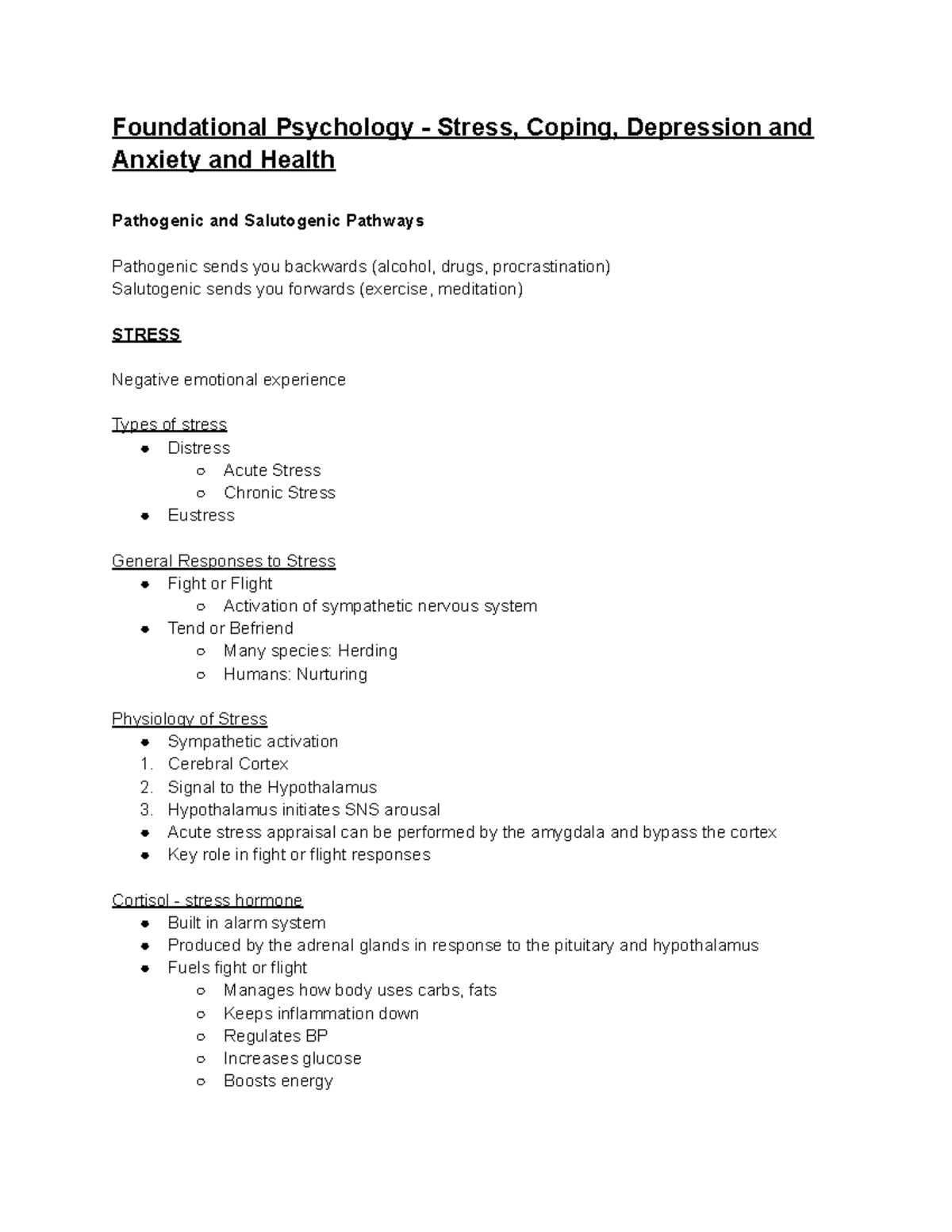 Foundational Psychology - Stress, Coping, Depression and Anxiety and ...