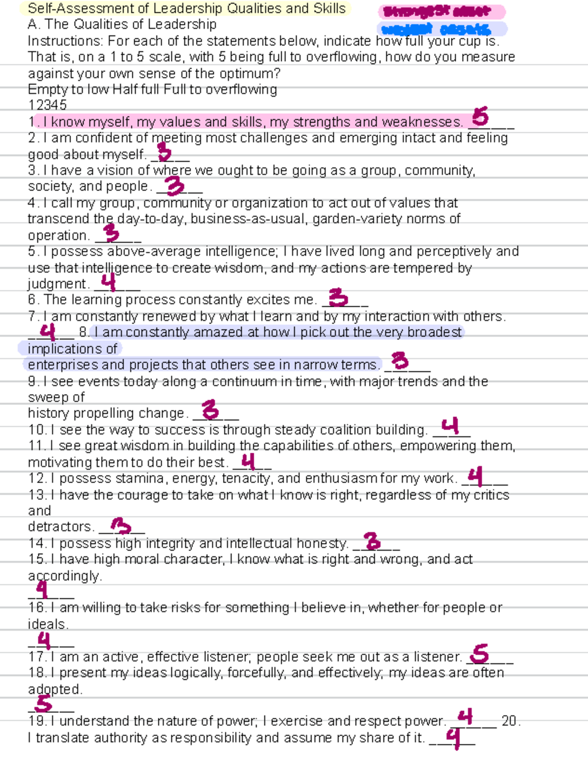 Self Assessment Activity - Self-Assessment of Leadership Qualities and ...