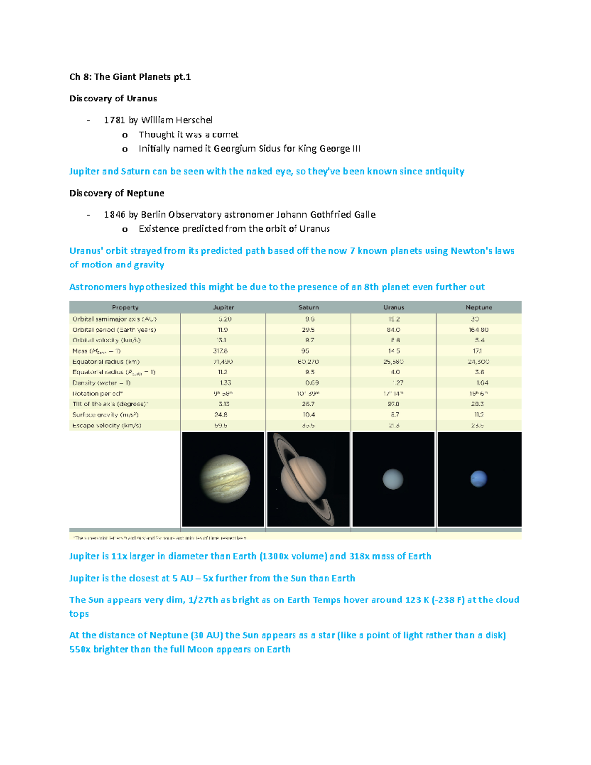 Ch 8- The Giant Planets pt - Discovery of Uranus 1781 by William ...