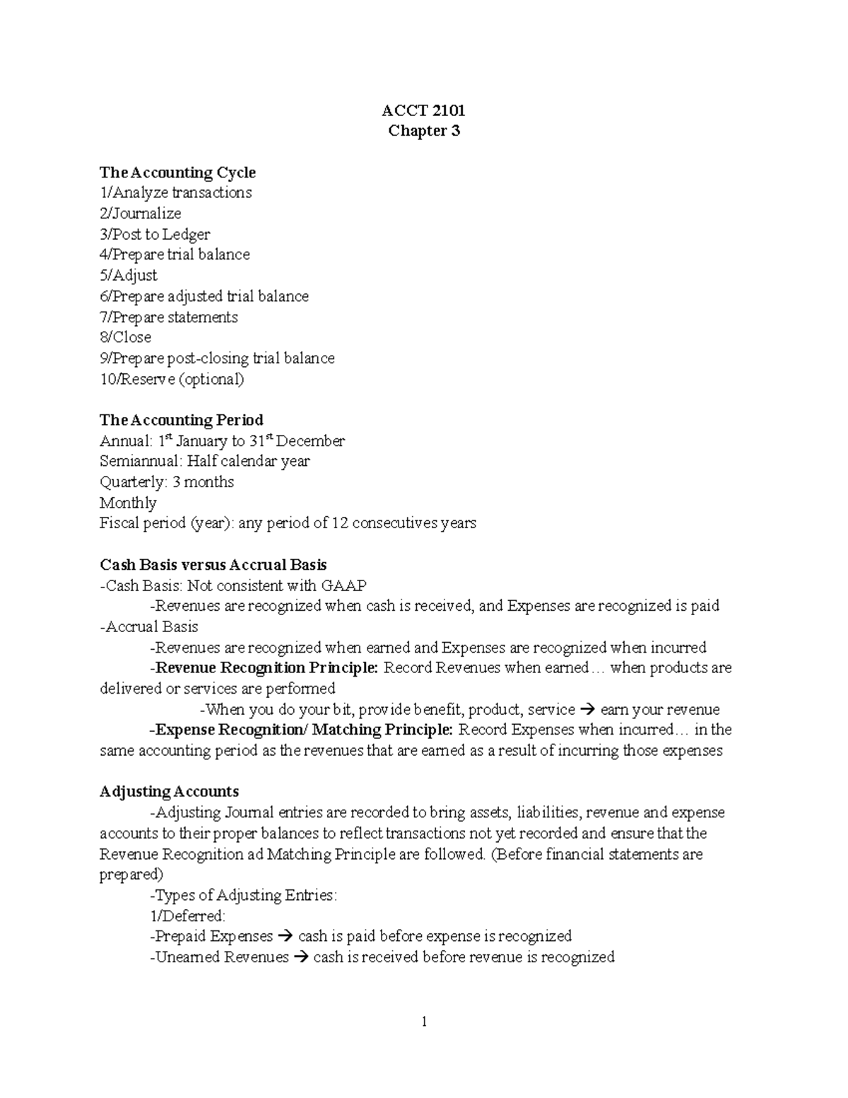Chapter 3 Note - note 3 - ACCT 2101 Chapter 3 The Accounting Cycle 1 ...
