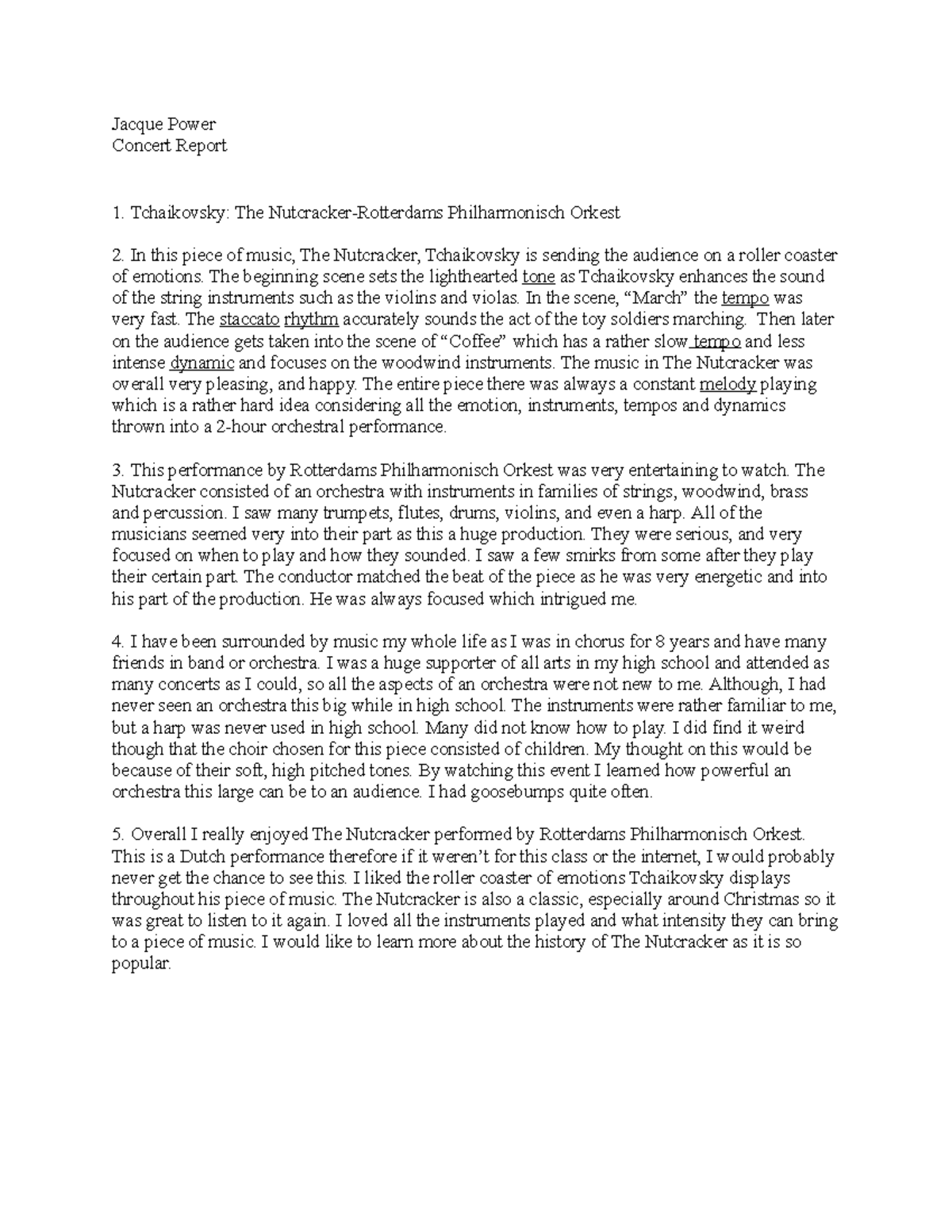 Concert Report - Grade: A - Jacque Power Concert Report Tchaikovsky ...