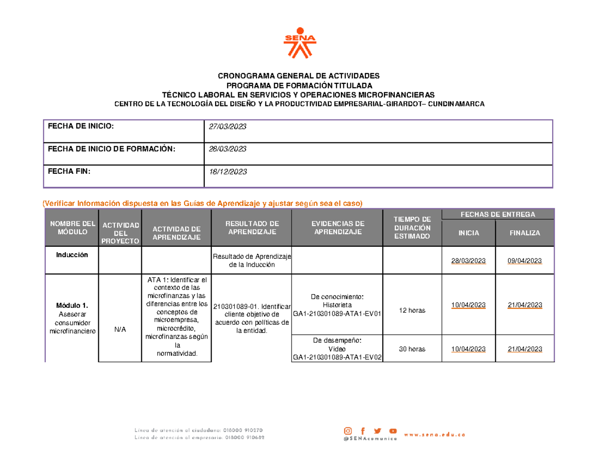 Cronograman Generaln 2023 62642 c7dba7a75f - CRONOGRAMA GENERAL DE ACTIVIDADES PROGRAMA DE ...