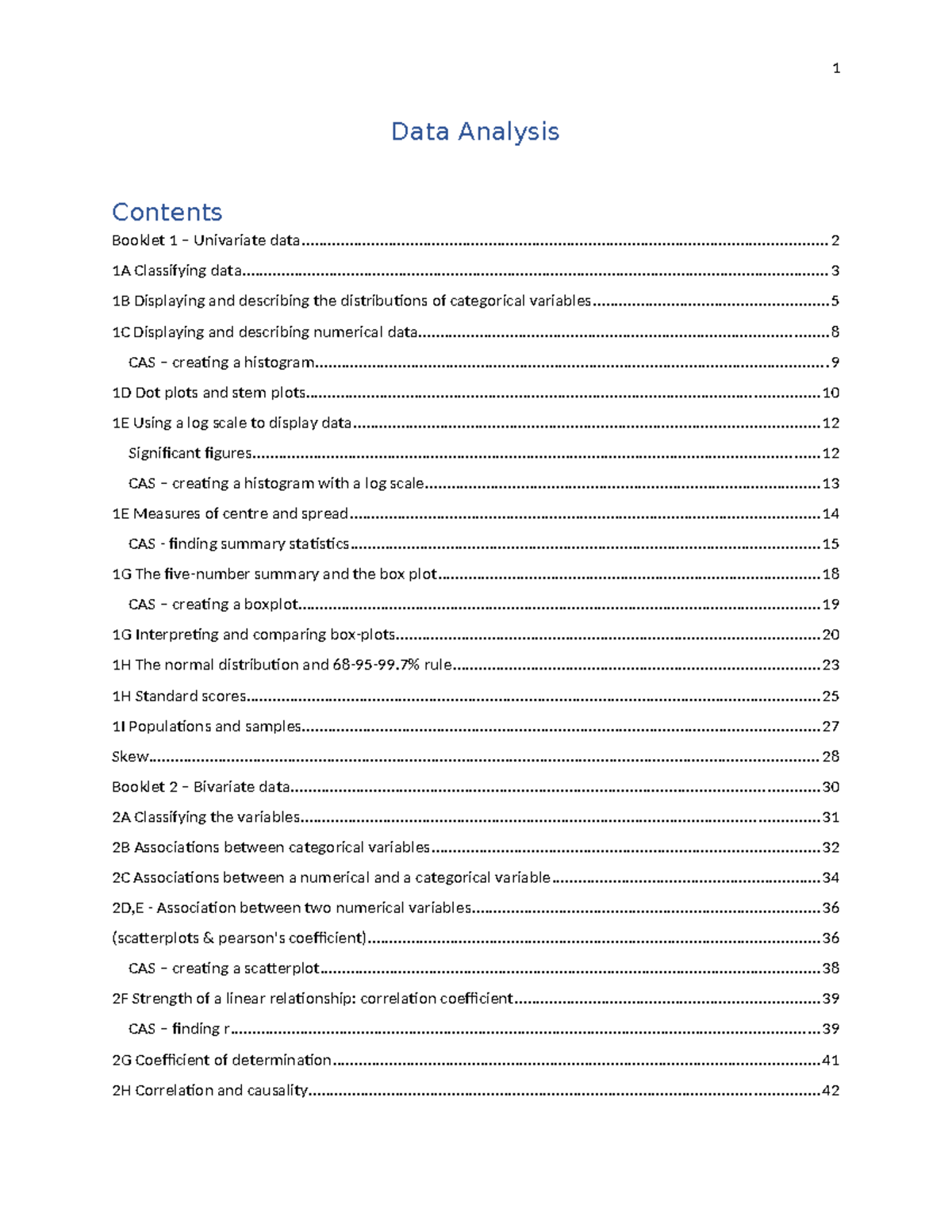 Data analysis booklet - chap1-chap5 - Data Analysis Booklet 1: Univariate data Booklet 2 ...