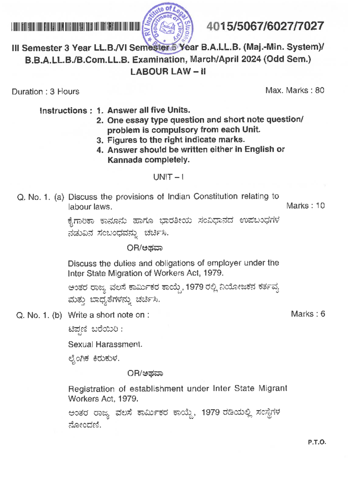 Labour Law- II MAR-APR 2024 - UNIVERSITY RVILS of Legal OF Studiog ...