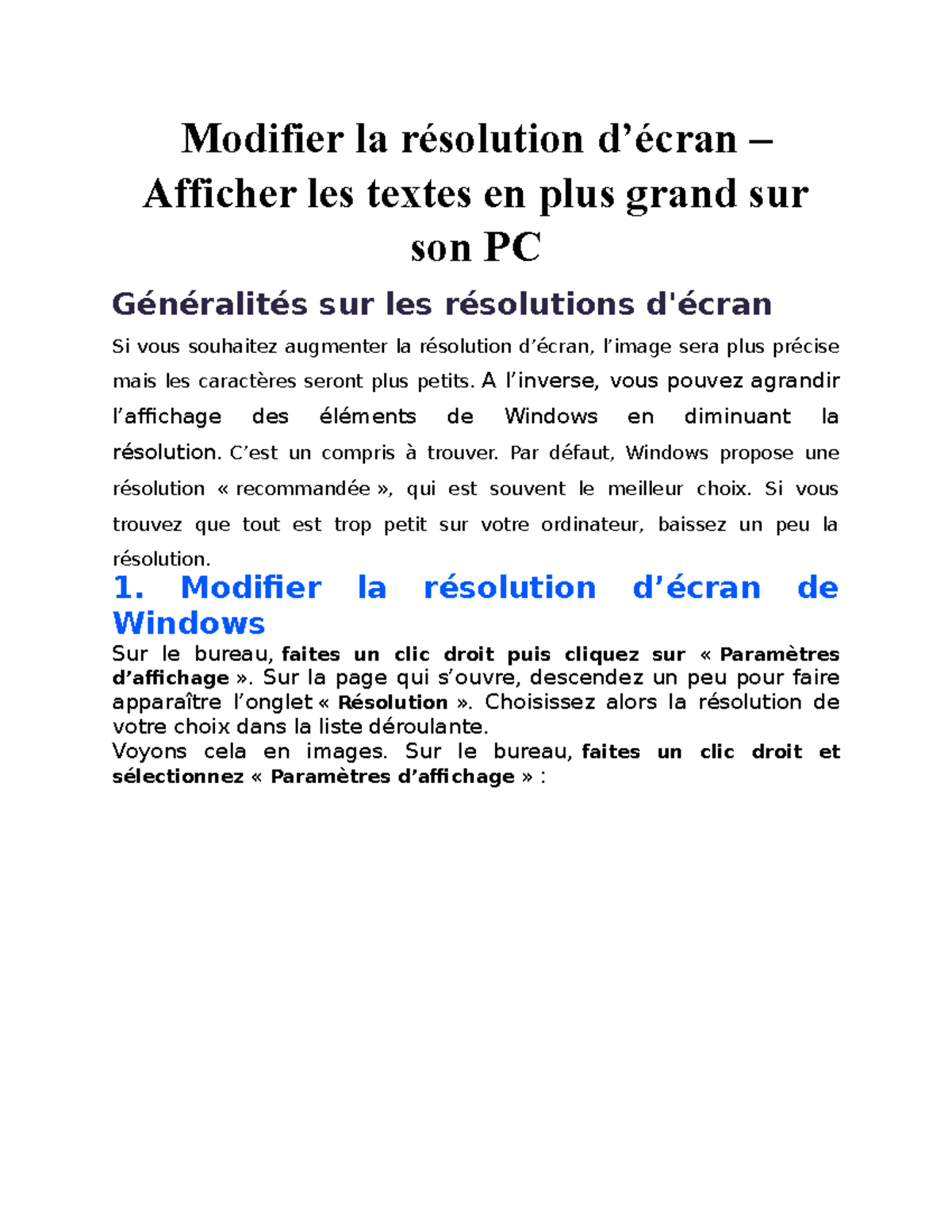 Modifier la résolution d’écran – Afficher les textes en plus grand sur ...