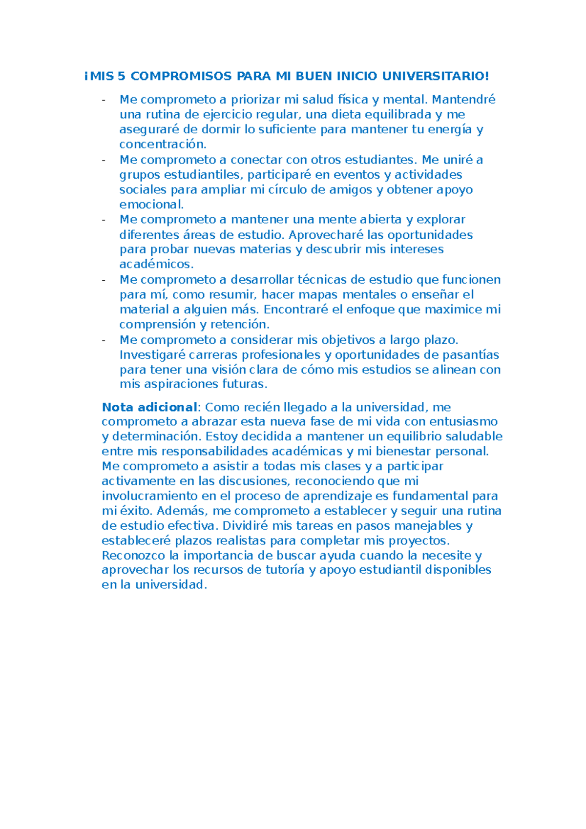 IVU Actividad 2 Kassumi Pasache - ¡MIS 5 COMPROMISOS PARA MI BUEN INICIO UNIVERSITARIO! Me - Studocu