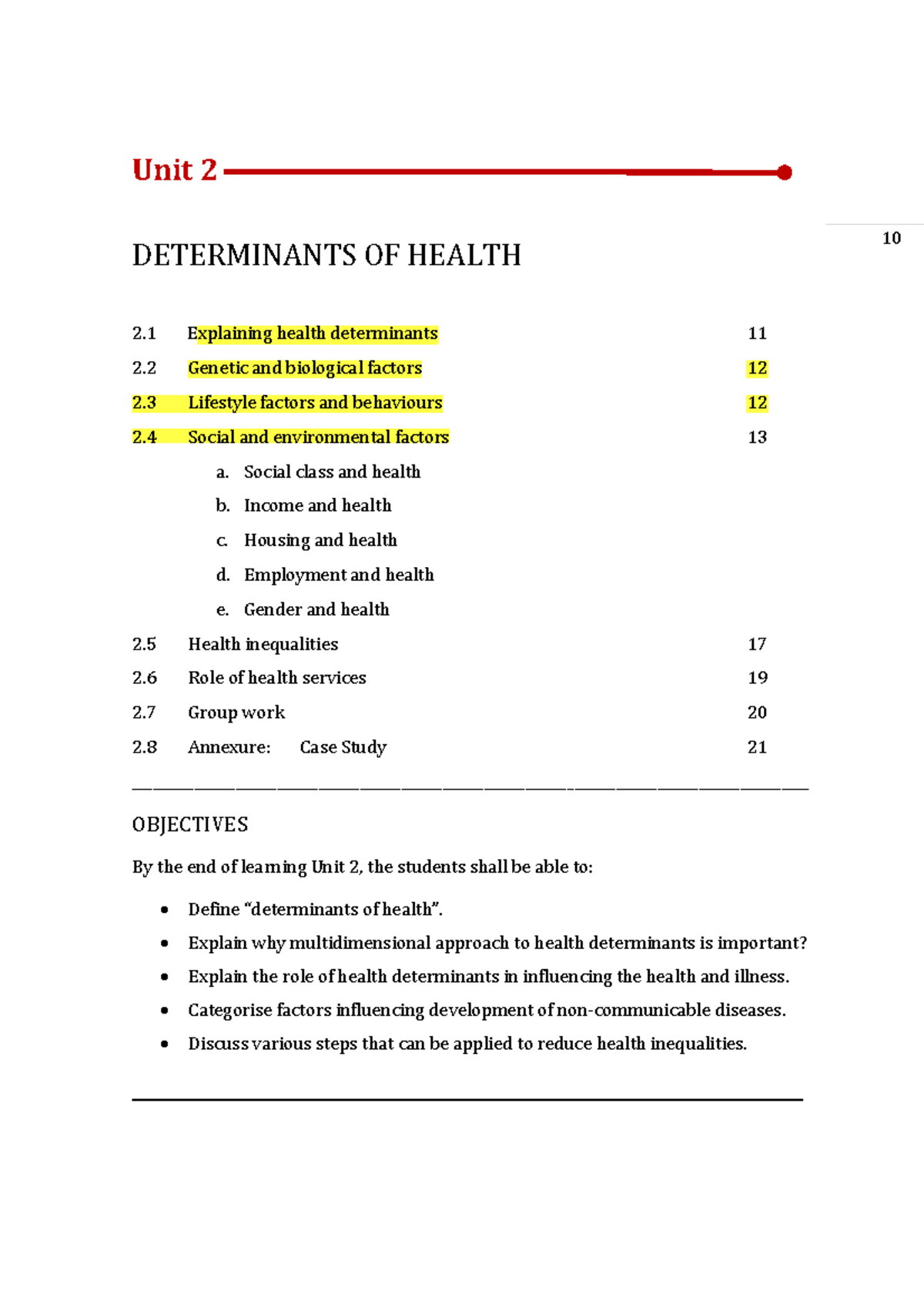 Unit2-Determinantsofhealthpage 10-21 - 1010 Unit 2 DETERMINANTS OF ...