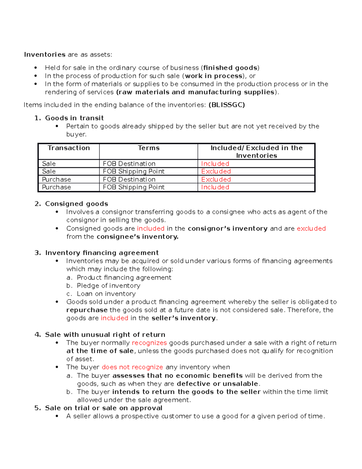 Auditing and Assurance: Concept Inventories - Inventories are as assets ...