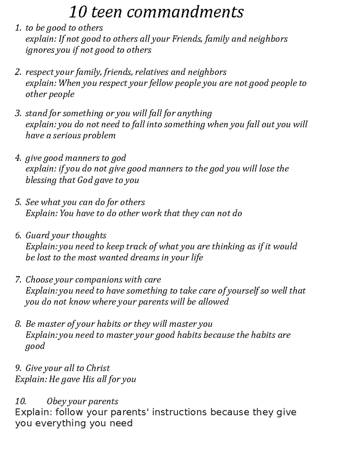 10 teen commandments cl - 10 teen commandments to be good to others ...