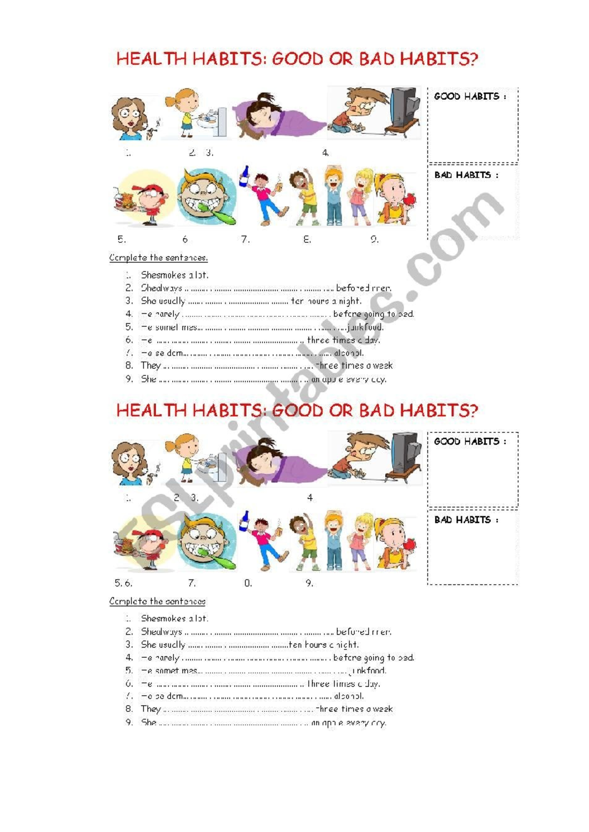 Activities buena salud-Eda 8 - HEALTH HABITS: GOOD OR BAD HABITS? GOOD ...