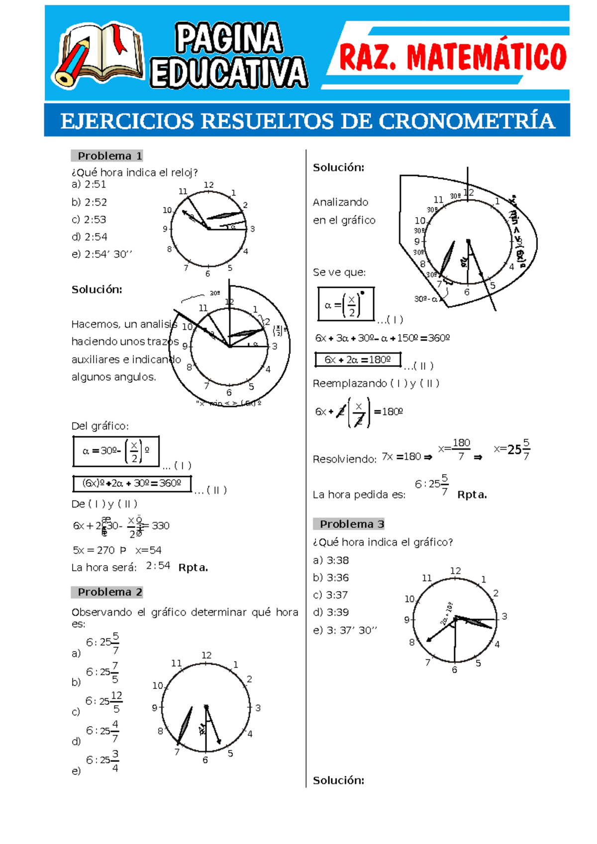 Ejercicios Resueltos de Cronometria Pagina Educativa - Problema 1 ¿Qué hora indica el reloj? a ...