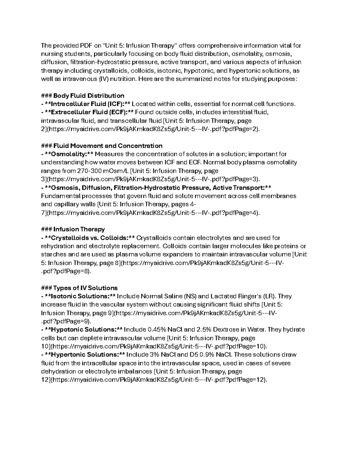 Unit 5 - Infusion Therapy Review - The provided PDF on "Unit 5 ...