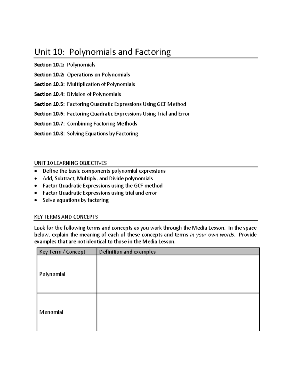 MAT114Workbook Foundations 1 UNIT10 - Unit 10: Polynomials and ...