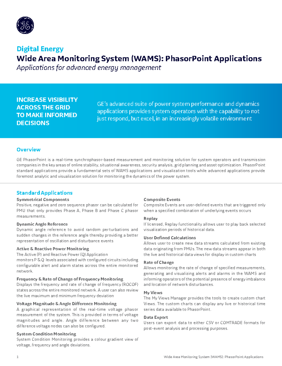 Wams phasorpoint applications from ge digital - 1 Wide Area Monitoring ...