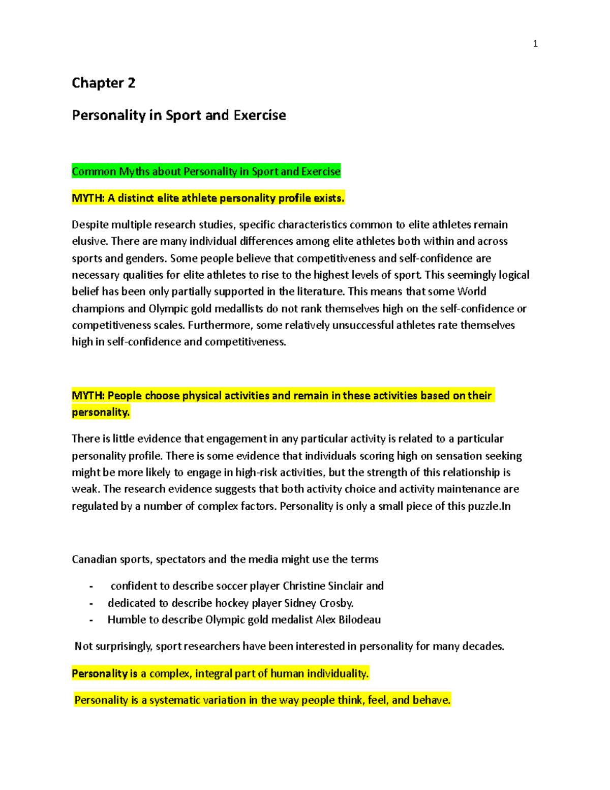 Chapter 2 - Personality in Sport and Exercise - Chapter 2 Personality ...