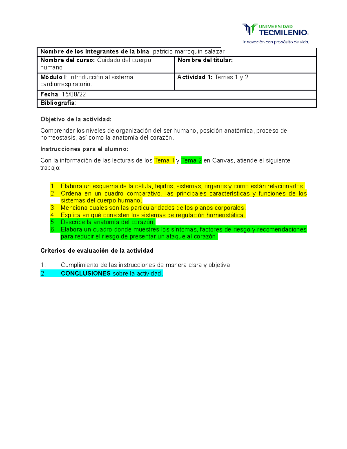 Act 1 de cuerpo humano - hhbhb - Nombre de los integrantes de la bina ...