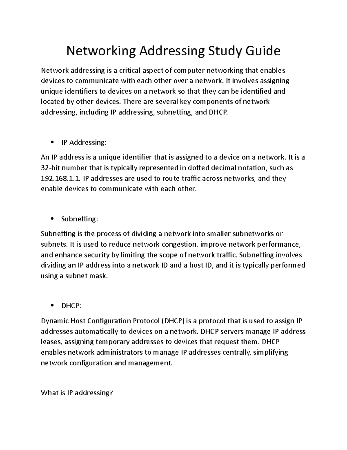 Networking Addressing Study Guide - Networking Addressing Study Guide ...