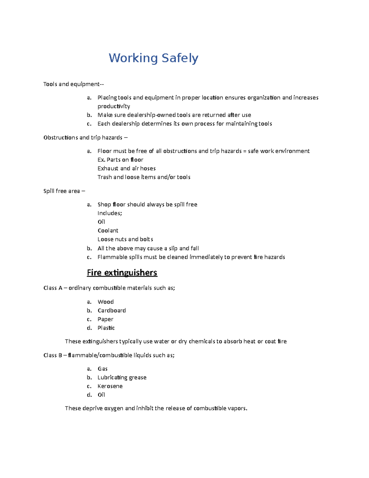 Working Safely and Extinguishers - Working Safely Tools and equipment ...