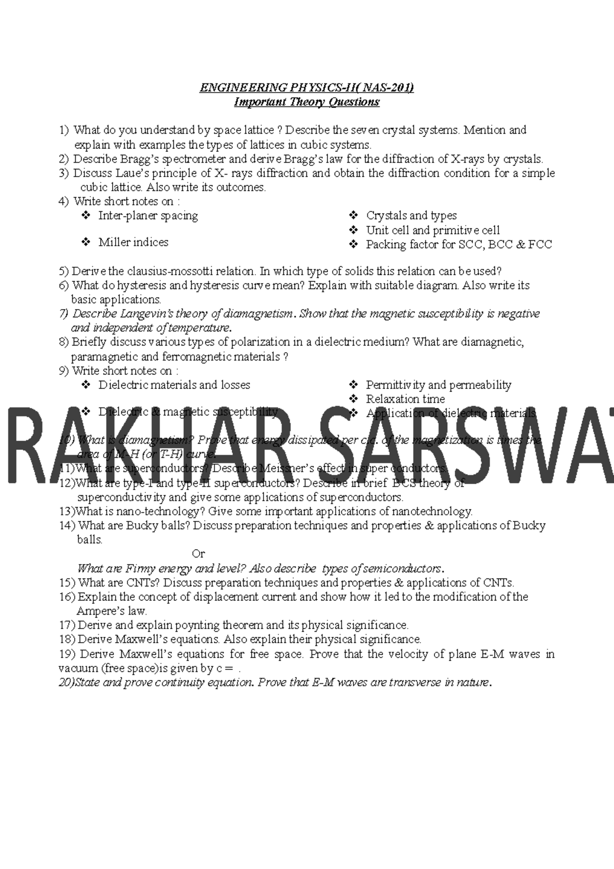 Engineering Physics -II Importants - ENGINEERING PHYSICS-II( NAS-201 ...