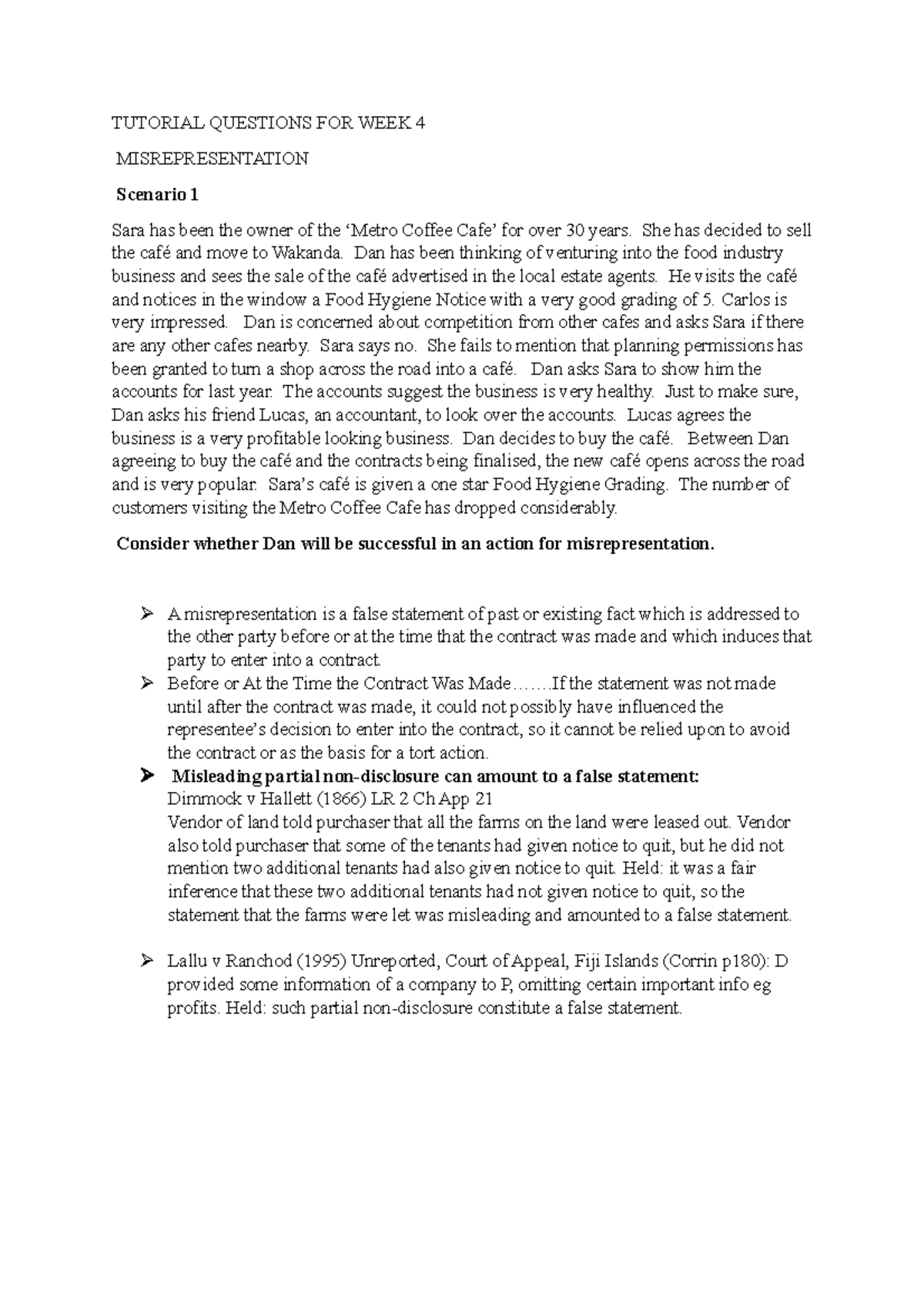 Contract Two Tutorial Assessment Task - TUTORIAL QUESTIONS FOR WEEK 4 ...