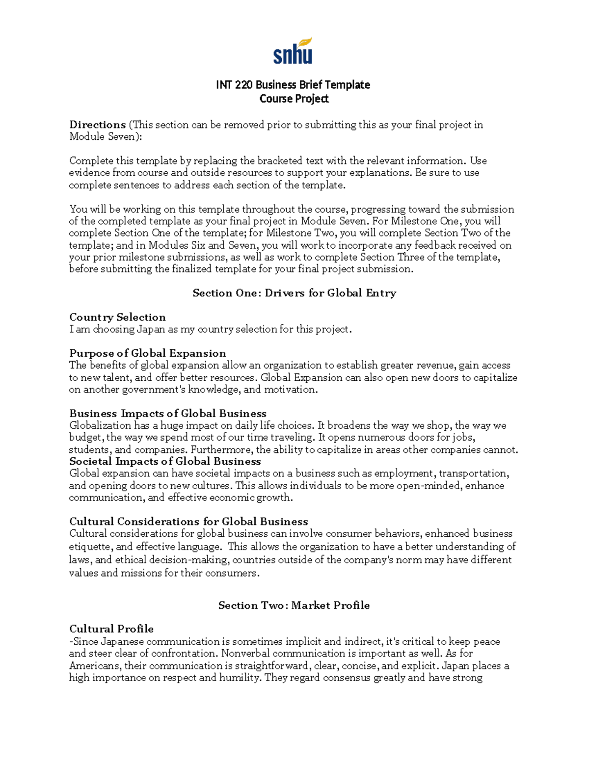 INT 220 Business Brief Template - INT 220 Business Brief Template ...