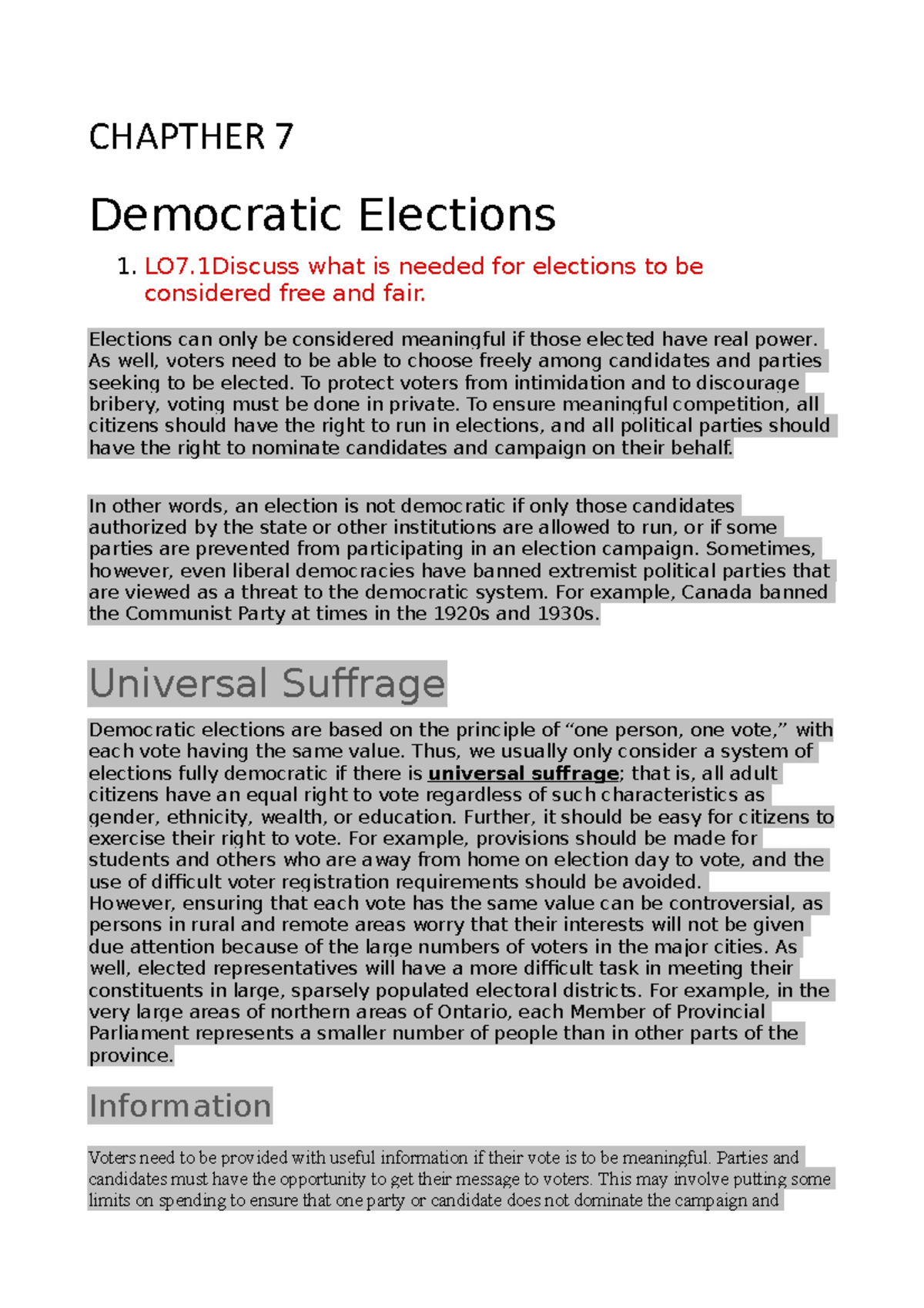 Chapter 7- summary - CHAPTHER 7 Democratic Elections 1.LO7 what is ...