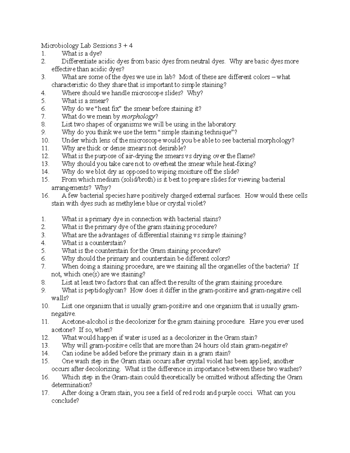Session 3+4 review - Microbiology - Microbiology Lab Sessions 3 + 4 ...