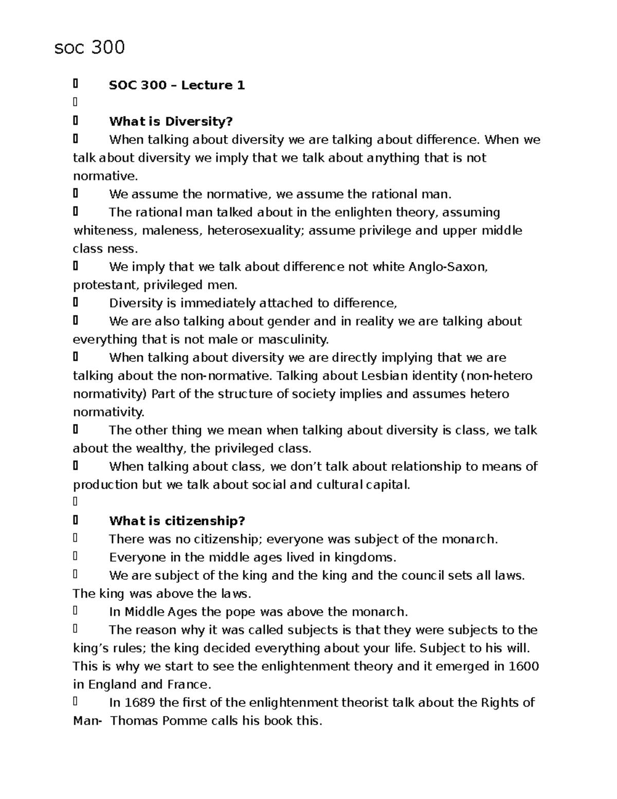 The Sociology of Diversity - Lecture notes - soc 300 notes - soc 300 ...