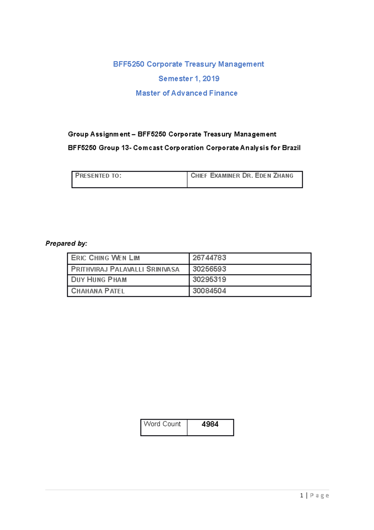 CTM Group Assignment Final Version - BFF5250 Corporate Treasury ...
