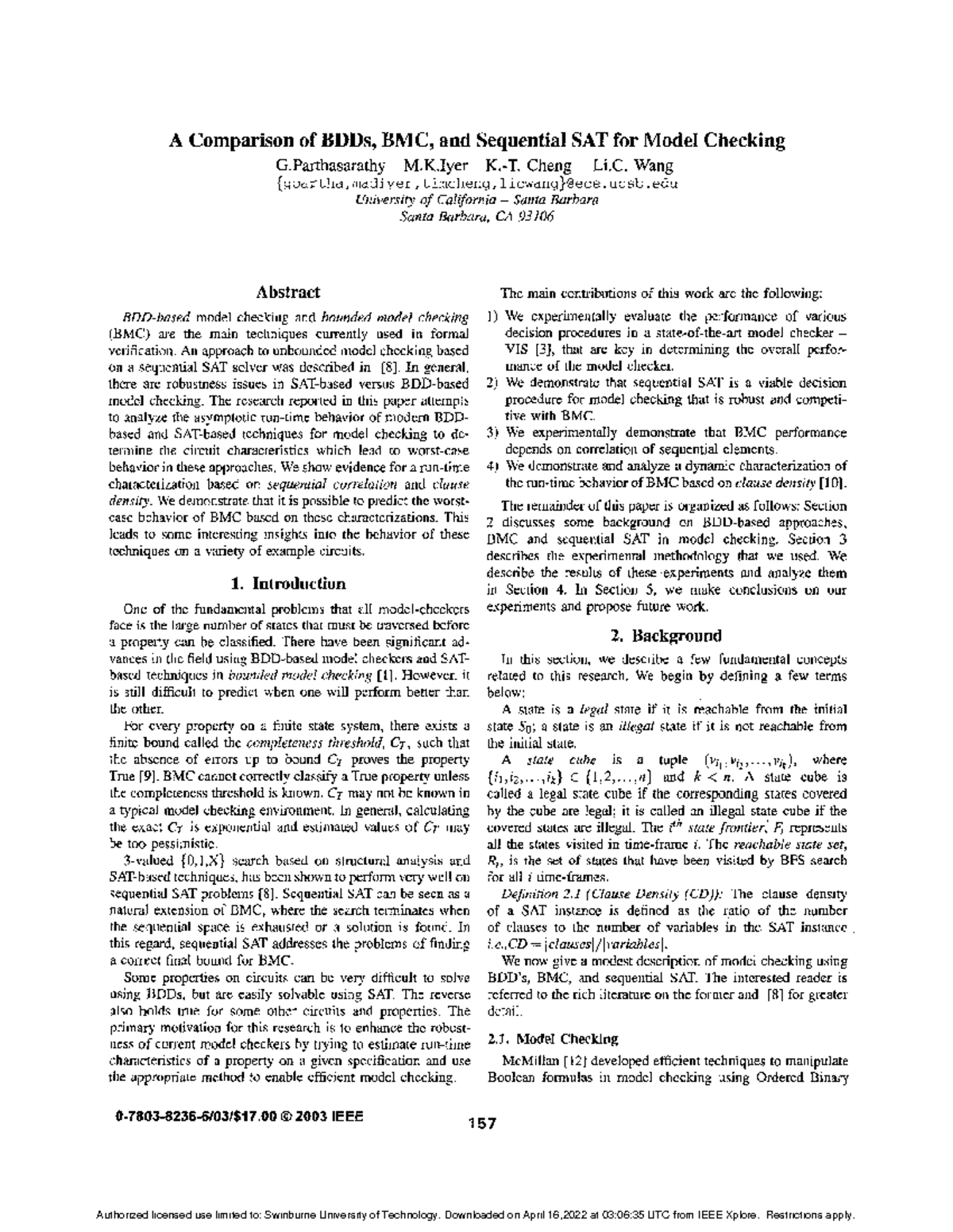 444 - 1333 - Nothings - A Comparison of BDDs, BMC, and Sequential SAT ...