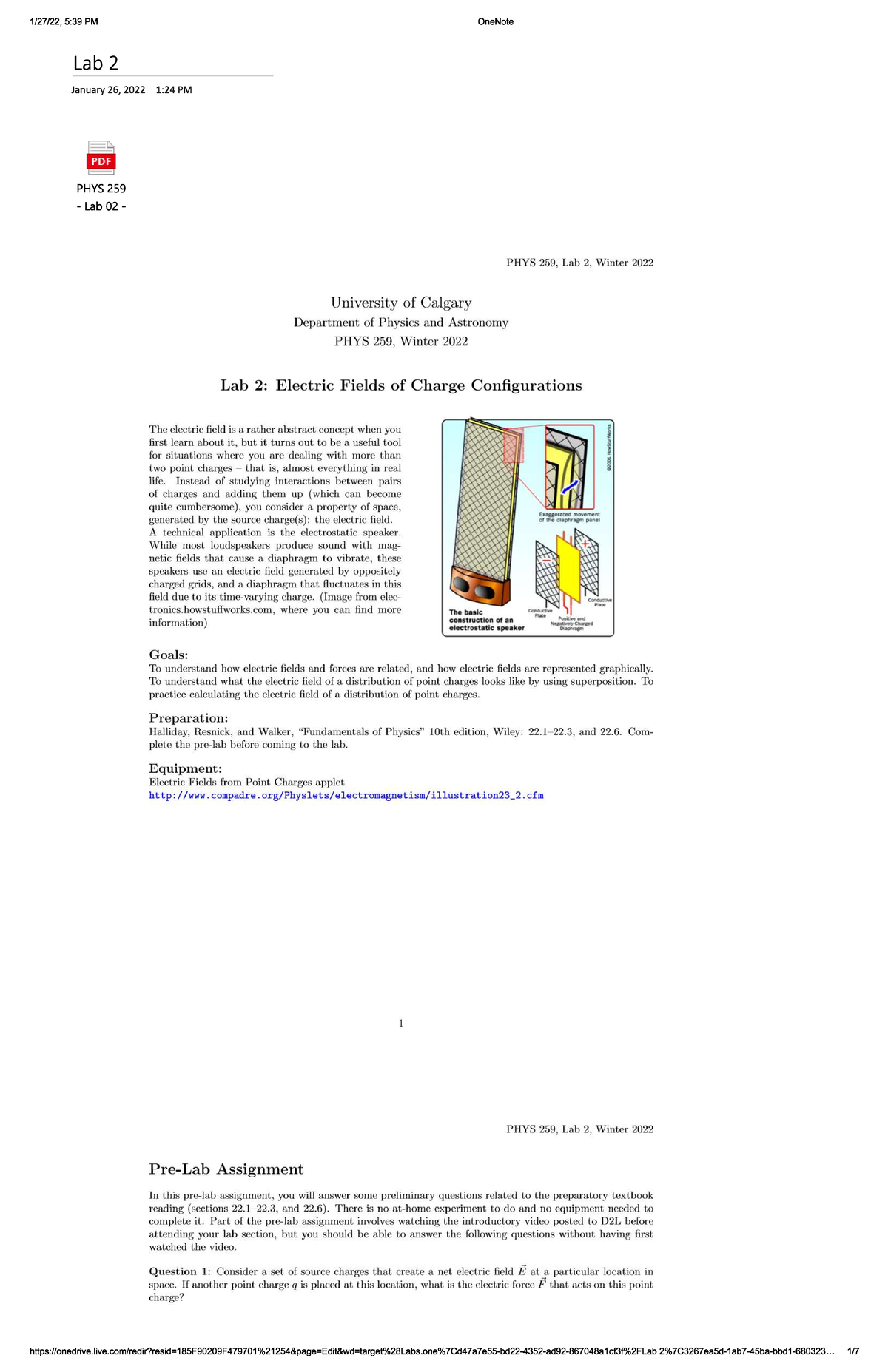 Second Lab Assignment - Electric Field of Charge configurations - PHYS 259 - Studocu