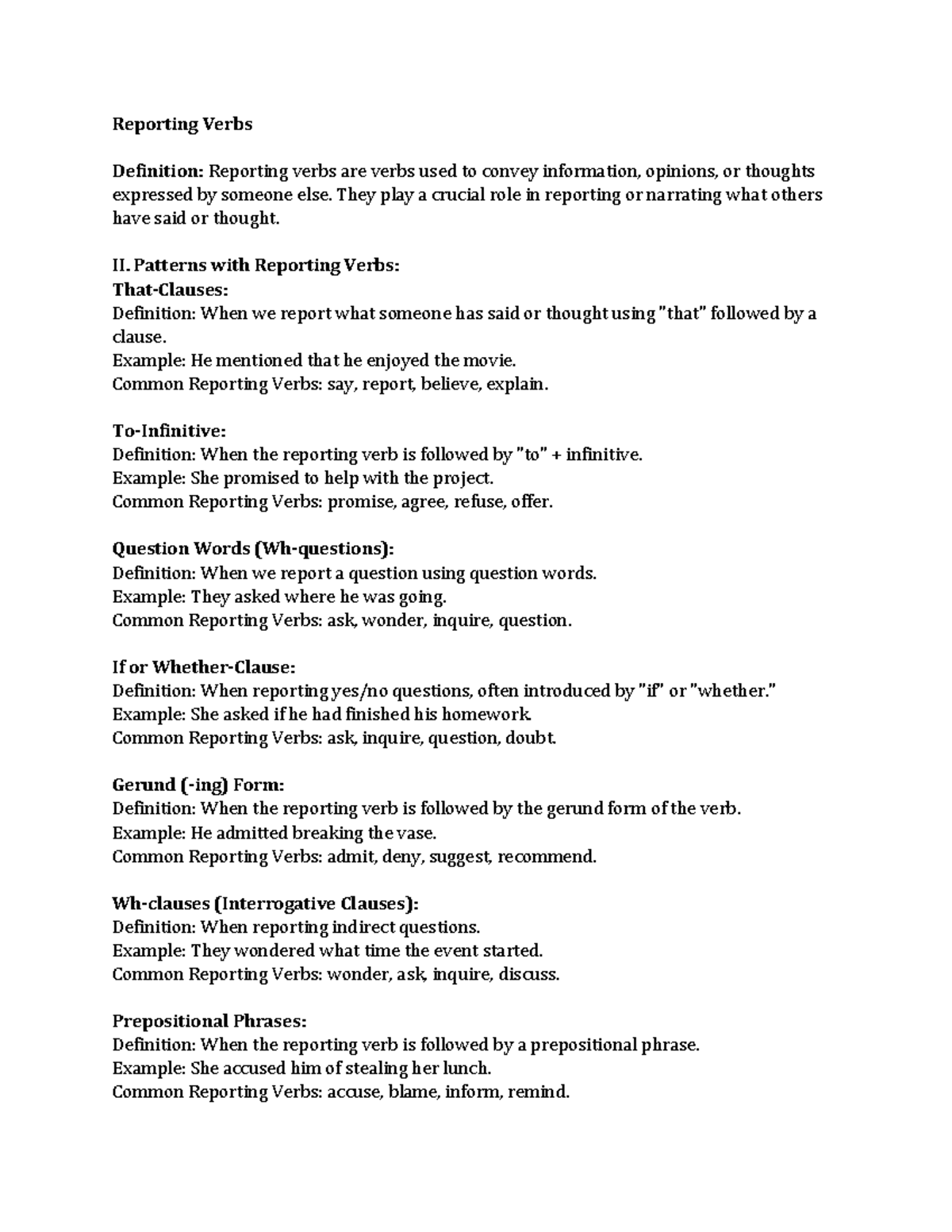 Reporting Verbs - They play a crucial role in reporting or narrating ...