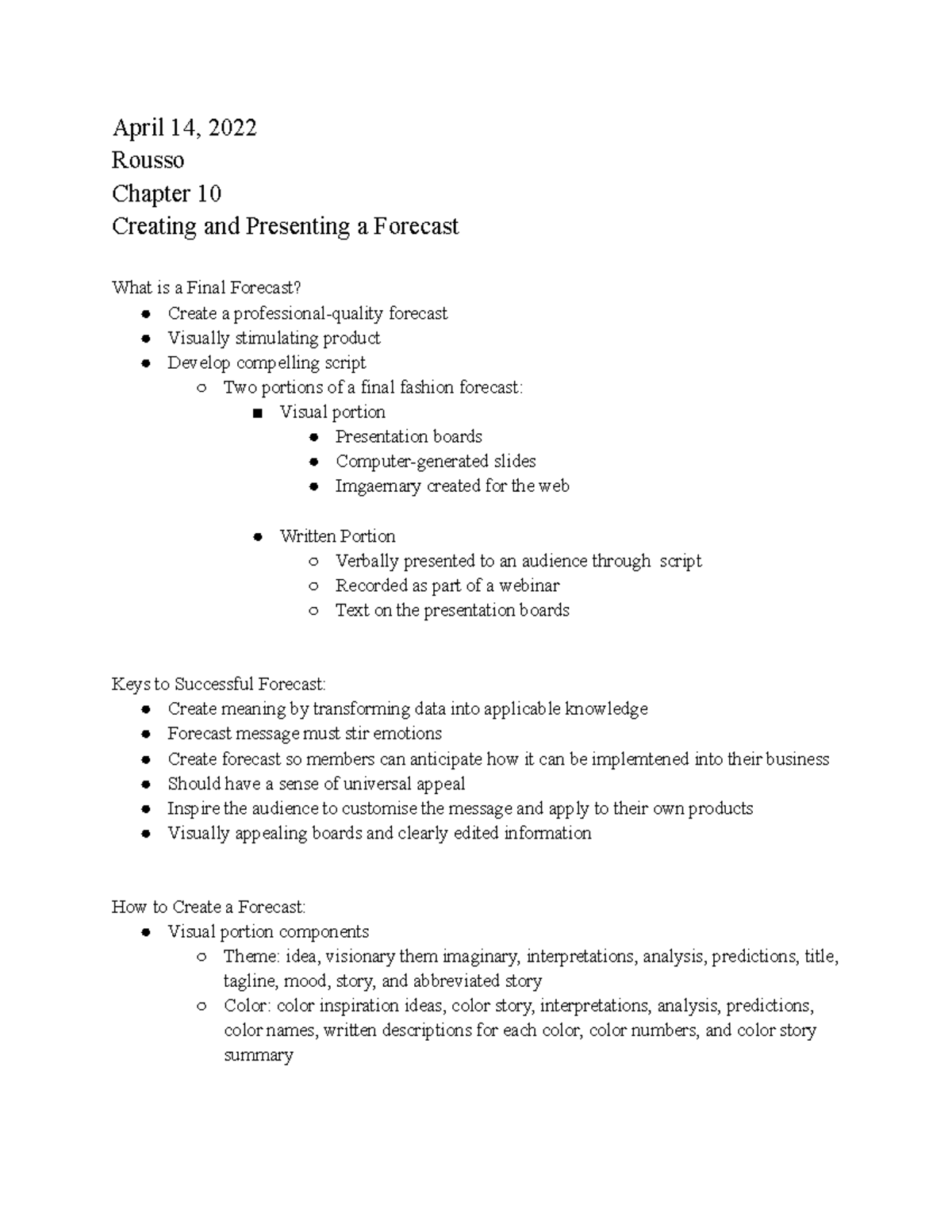 Chapter 10 - Creating and Presenting a Forecast - April 14, 2022 Rousso ...