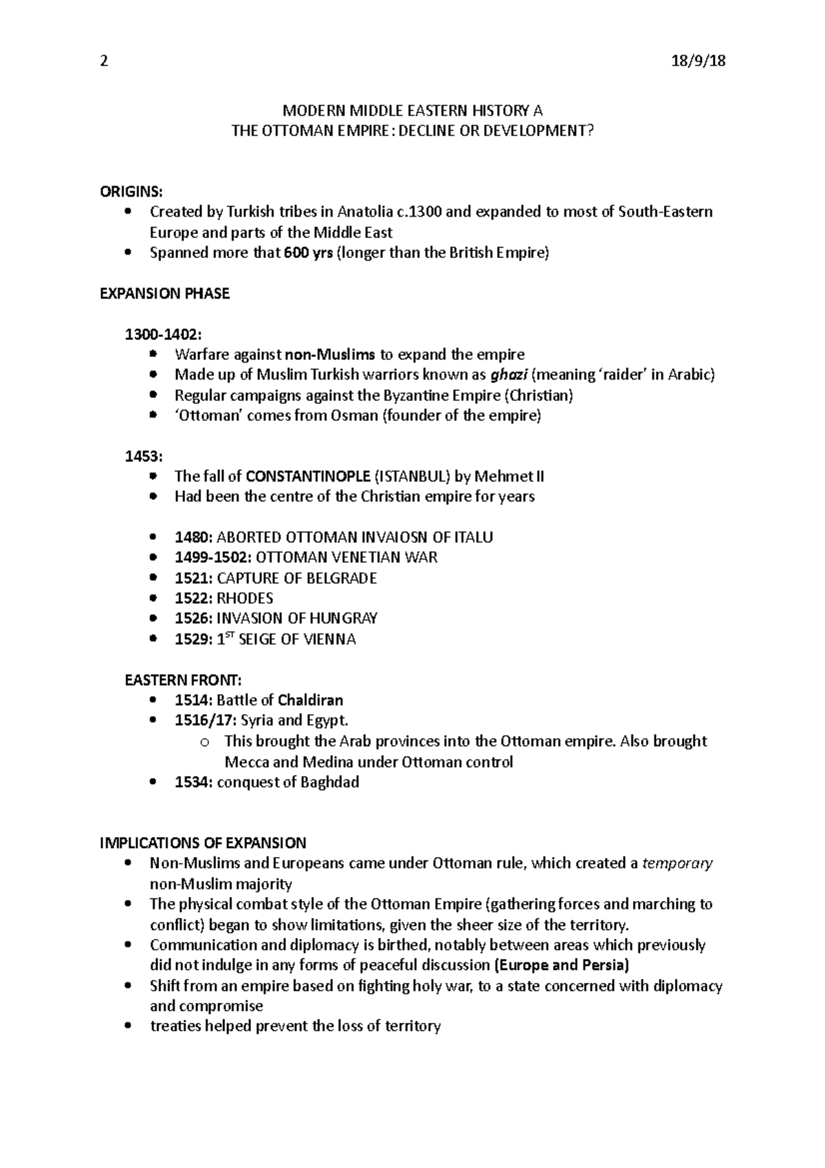 Modern Middle Eastern History A 2 - 2 18/9/18 MODERN MIDDLE EASTERN ...
