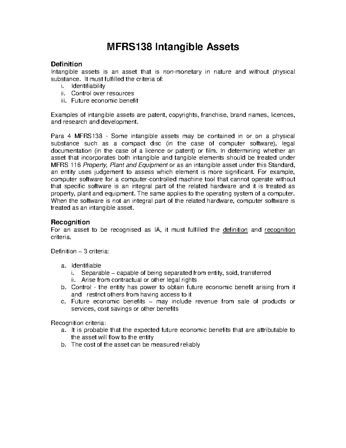 Intangible Assets MFRS 138 - MFRS138 Intangible Assets Definition ...