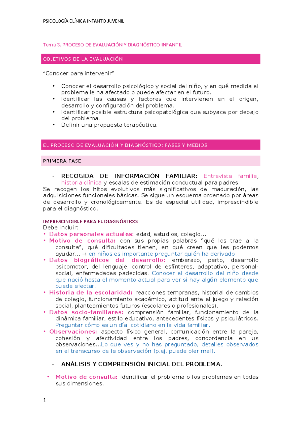 Tema 3. Ev. clínica y diagnóstico - Tema 3. PROCESO DE EVALUACIÓN Y DIAGNÓSTICO INFANTIL ...