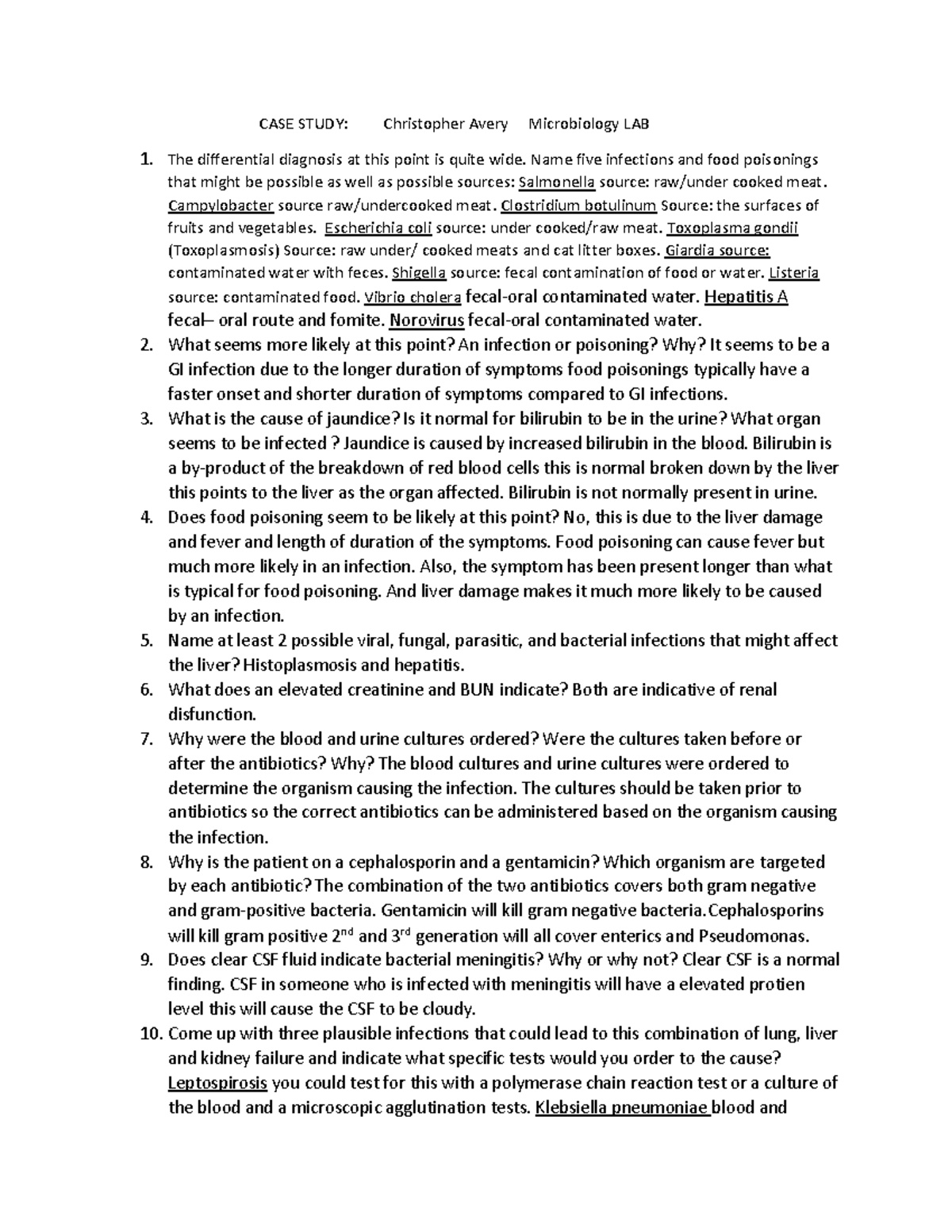 Micro case study - CASE STUDY: Christopher Avery Microbiology LAB 1 ...