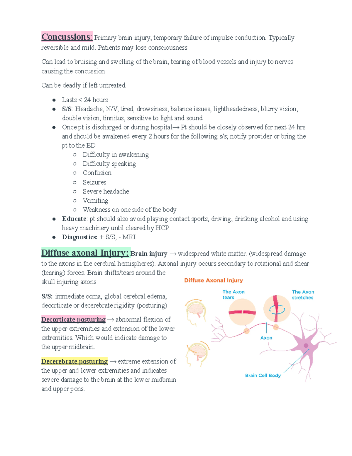 Concussions, Skull Fx, Diffuse Axonal Injury - Concussions: Primary ...