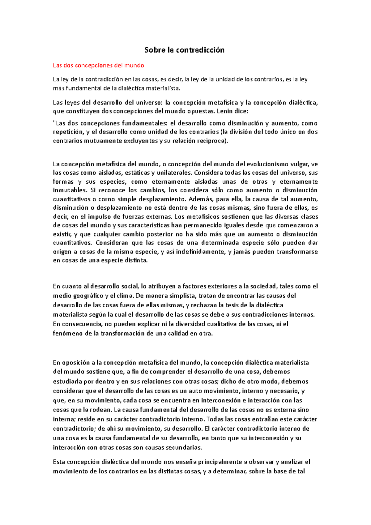 Sobre la contradicción - Sobre la contradicción Las dos concepciones ...