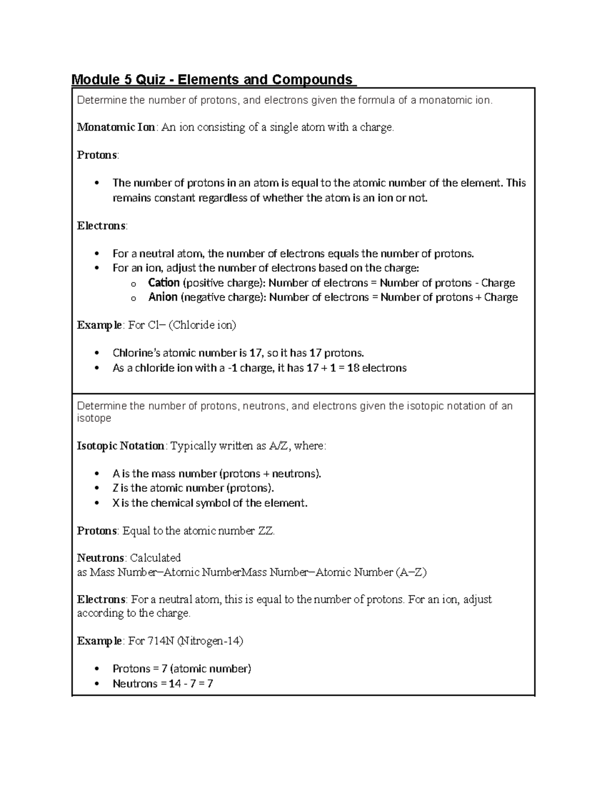 Module 5 Quiz - THIS ONE - Module 5 Quiz - Elements and Compounds Determine the number of ...
