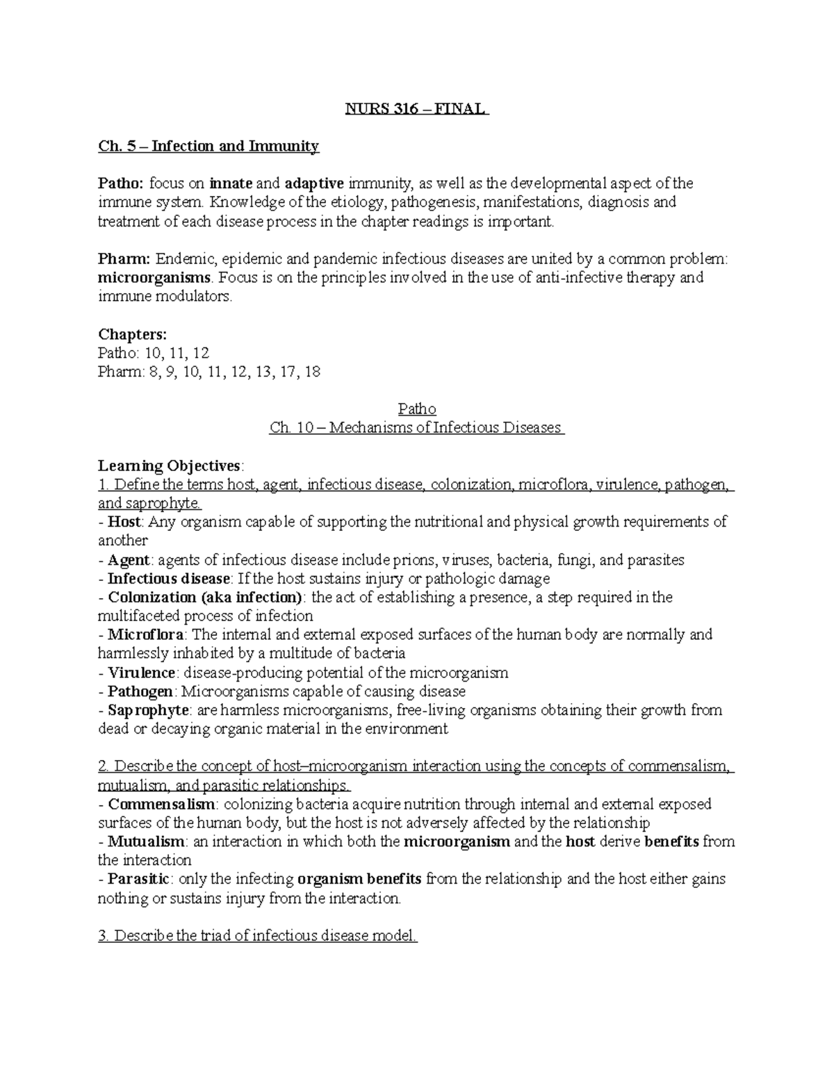 NURS 316- Final - NURS 316 – FINAL Ch. 5 – Infection and Immunity Patho: focus on innate and ...