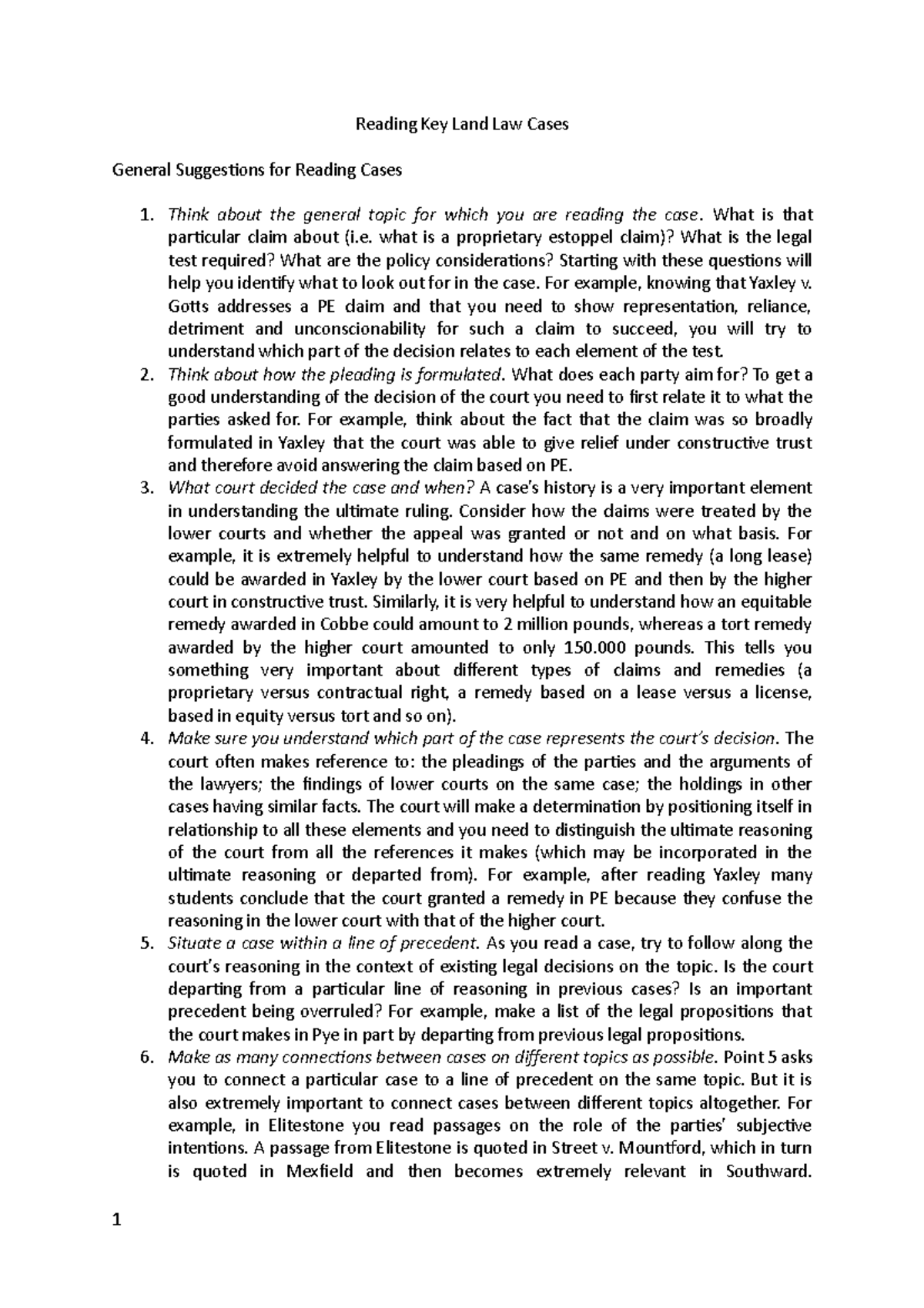 Land Law case questions and quizzes - Reading Key Land Law Cases ...