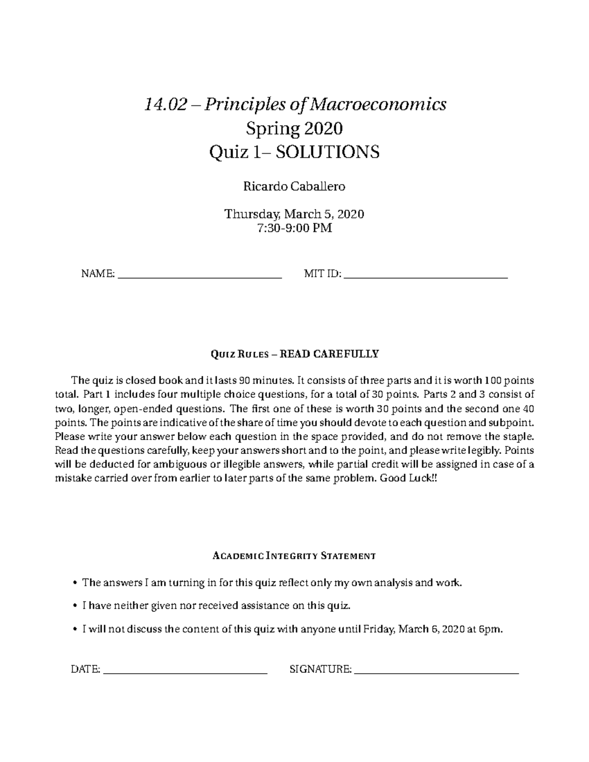 Midterm 1 Problems - 14 – Principles of Macroeconomics Spring 2020 Quiz ...