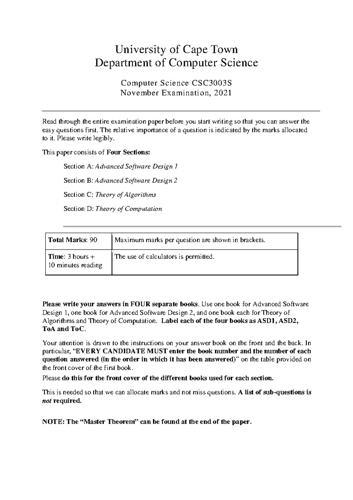 CSC3003S-Nov-exam Final-2021 - University of Cape Town Department of ...