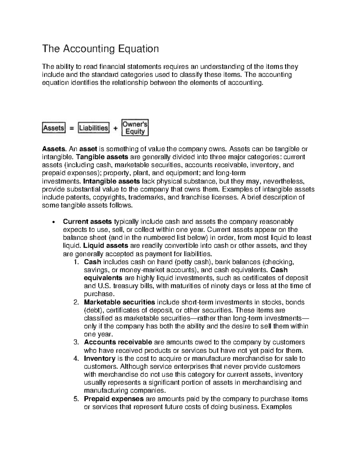 The Accounting Equation - The accounting equation identifies the ...